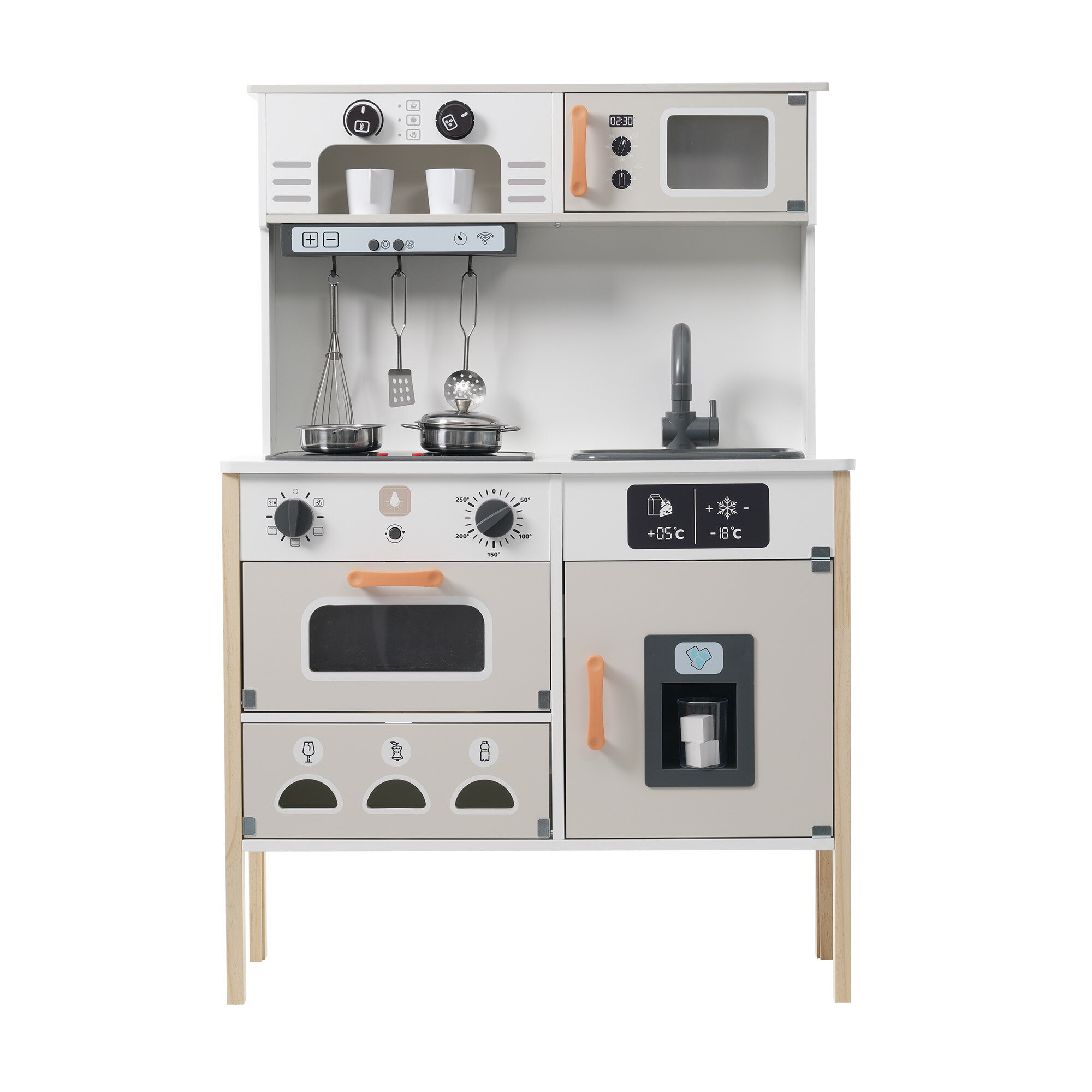 おままごと キッチン 木製 ピザセット付き 本物みたい ままごとキッチン コーヒーメーカー 冷蔵庫 製氷機 電子レンジ コンロ 知育玩具 3歳以上【ホワイト】本物そっくりのキッチンで、今日からちいさなシェフに！5商品情報【10のリアル機能搭...