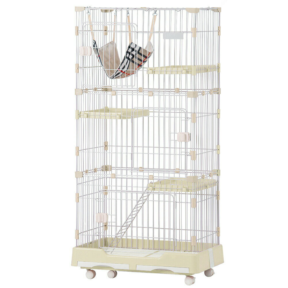 猫 ケージ キャットケージ ペットケージ キャスター付 猫ゲージ 大型 多頭飼い ネコドア キャットハウス 1段2段3段可能 留守番 保護 脱走防止 おしゃれ (3段,クリームイエロー)猫 ケージ 3段 トイレ付き 幅74×奥行47.5×高...