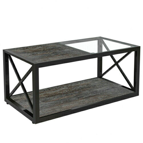 モダンサイドテーブル 強化ガラス×ウッド調MDF 3段収納付き エンドテーブル 寝室リビング用 ヴィンテージインダストリアル スタイリッシュ コンパクト 安定構造ヴィンテージ×モダンデザイン。省スペースで収納力抜群、リビングや寝室に最適なサ...