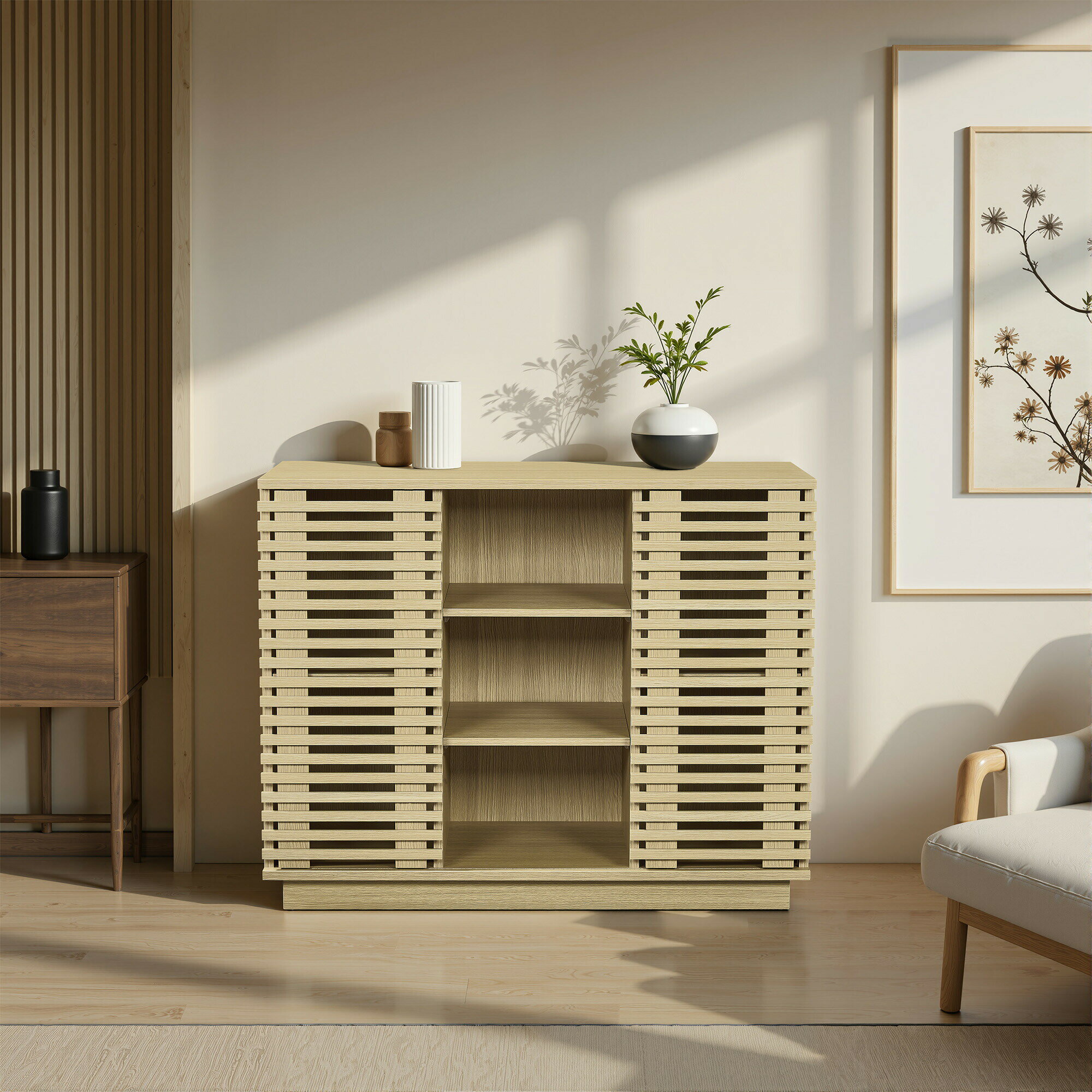 キャビネット リビング収納 サイドボード 収納キャビネット ディスプレイ台 大容量収納 多用途 優れた通気性 防湿 シンプル設計 省スペース 賃貸向け 一人暮らし ファミリー用どんな空間にもフィットする、洗練された収納キャビネット5商品情報...