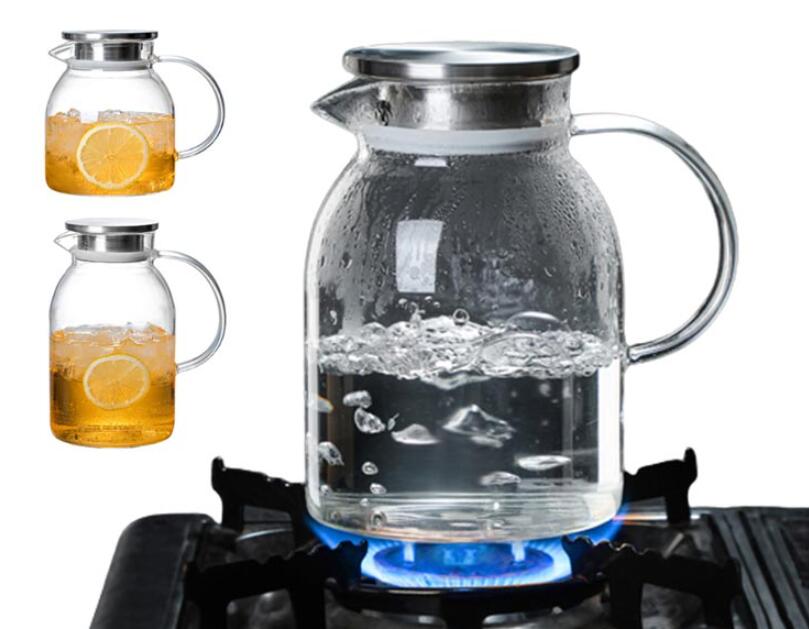 【1200ml 1800ml 2000ml】【直火対応】耐熱のホウケイ酸ガラスで作られて、ビーカーと同じ材質で、直火可能なガラス ポットです。【簡単に洗える】ボトルの口径が大きく、手が直接差し込めて清潔できます。【-20℃～150℃対応】麦...