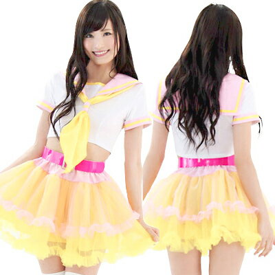 商品到着後レビューを書いて次回使える200円OFFクーポンGET！！カラフルキュートなセクシーセーラー服甘い香りが漂ってきそうな、イエローをベースにしたセーラー服コスチューム。ショート丈のトップスでセクシーな着こなしが楽しめて、セーラー服と...