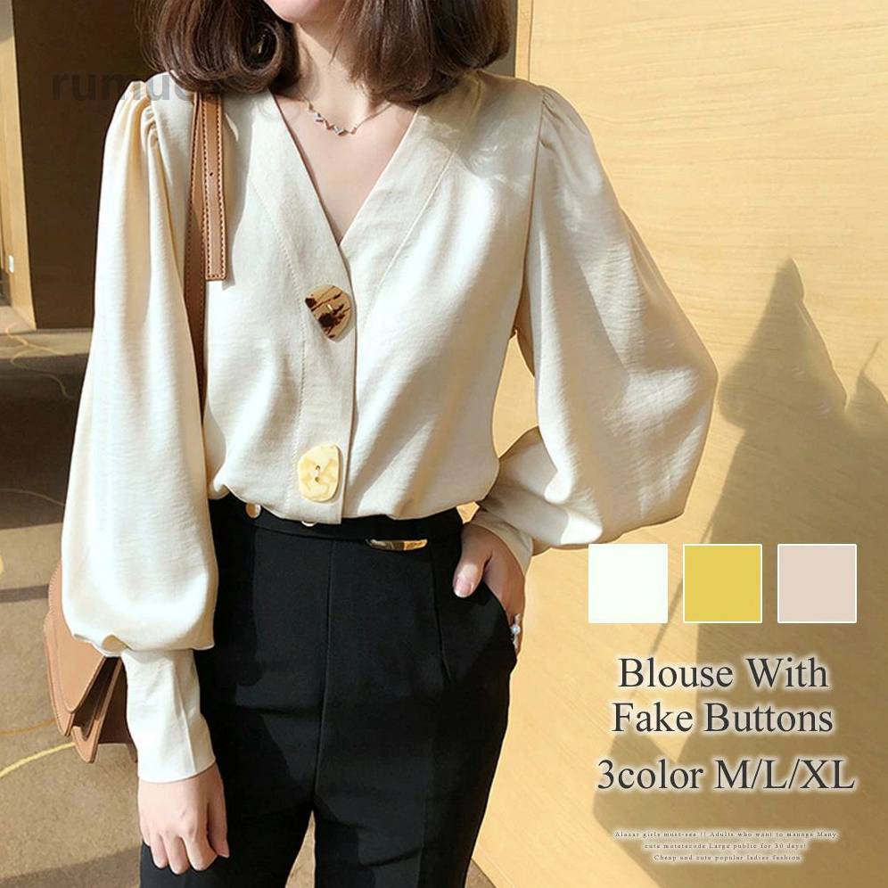 フェイクボタン付きブラウス レディース トップス 長袖 無地 秋服 冬服 10代 20代 30代 韓国ファッション 韓国 大きいサイズ オ 送料無料メーカー希望小売価格はメーカーカタログに基づいて掲載しています
