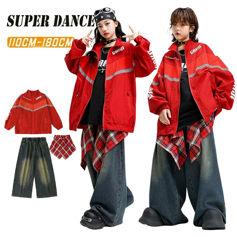 ダンス セットアップ レザー 赤 ジャケット デニムパンツ 子供服 ストリート 韓国 原宿系 ヒップホップ ダンス衣装 ジャ キッズダンス衣装 ヒップホップ キッズ 韓国ファッション トップメーカー希望小売価格はメーカーカタログに基づいて掲...