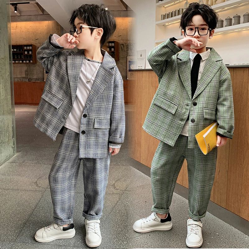スーツ 男の子 2点セット チェック柄 ジャケット ロング パンツ 制服 フォーマルスーツ キッズ スーツ 長袖 入園式 卒業 2点セット 入学式 卒業式 セットアップ フォーマルスーツ 韓国フメーカー希望小売価格はメーカーカタログに基づい...