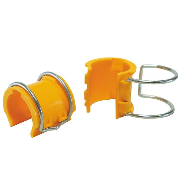 ・布板間の隙間の拡がりを防止することで、安全な作業ができます。 ・樹脂のカバーにバネをはめ込む一体式により、着脱が簡単にできます。 【仕様】 42.7φ単管用 サイズ：46mm 材質：ポリエチレン 色：オレンジ 内容：100個