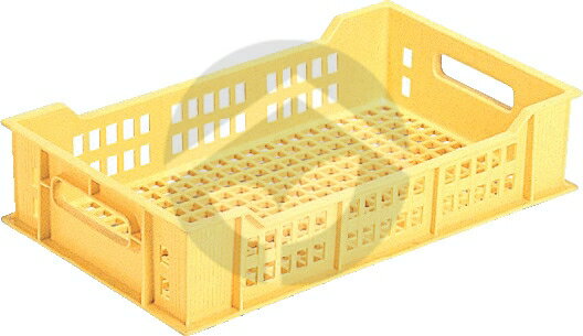 外寸：490×290×108mm 内寸：466×266×100mm 有効内寸：459×259×92mm 圧縮荷重：15.29kN(1560kgf) 材質：PP 内容量：11.7L 底面形状：格子網目 特殊機構：短辺ラベル剥離用リブ有 使用例...