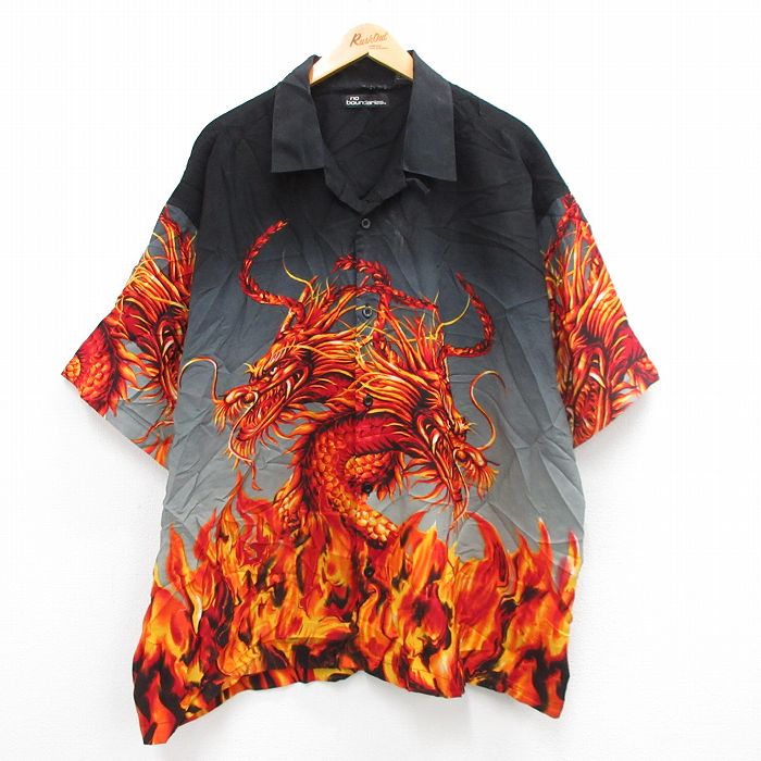 XL★古着 no boundaries 半袖 シャツ メンズ 龍 ドラゴン 大きいサイズ 開襟 オープンカラー 赤他 &yen;&nbsp;3,900（税込） XL★古着 no boundaries 半袖 シャツ メンズ 00年代 00s ...