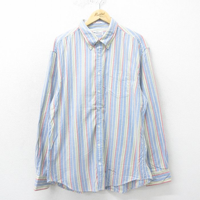 XL★古着 長袖 シャツ メンズ 90年代 90s 大きいサイズ ロング丈 コットン ボタンダウン 薄紺 &yen;&nbsp;2,400（税込） XL★古着 長袖 シャツ メンズ 90年代 90s 大きいサイズ ロング丈 コットン ボタン...