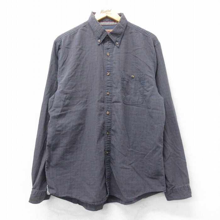 XL★古着 長袖 シャツ メンズ 90年代 90s コットン ボタンダウン 紺他 チェック &yen;&nbsp;2,400（税込） XL★古着 長袖 シャツ メンズ 00年代 00s コットン ボタンダウン 紺他 チェック &yen;&n...