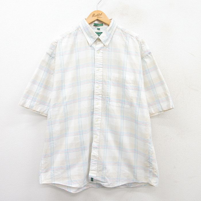 XL★古着 IZOD 半袖 シャツ メンズ 大きいサイズ ロング丈 コットン ボタンダウン 緑他 チェック &yen;&nbsp;2,400（税込） XL★古着 半袖 シャツ メンズ 90年代 90s 大きいサイズ ロング丈 コットン ボタ...