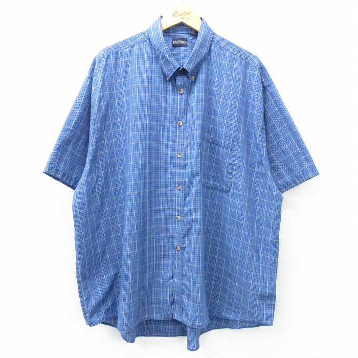 XL★古着 ピューリタン 半袖 シャツ メンズ 00年代 00s ロング丈 大きいサイズ ボタンダウン 紺他 チェック &yen;&nbsp;2,900（税込） XL★古着 ピューリタン 半袖 シャツ メンズ 00年代 00s 大きいサイズ...