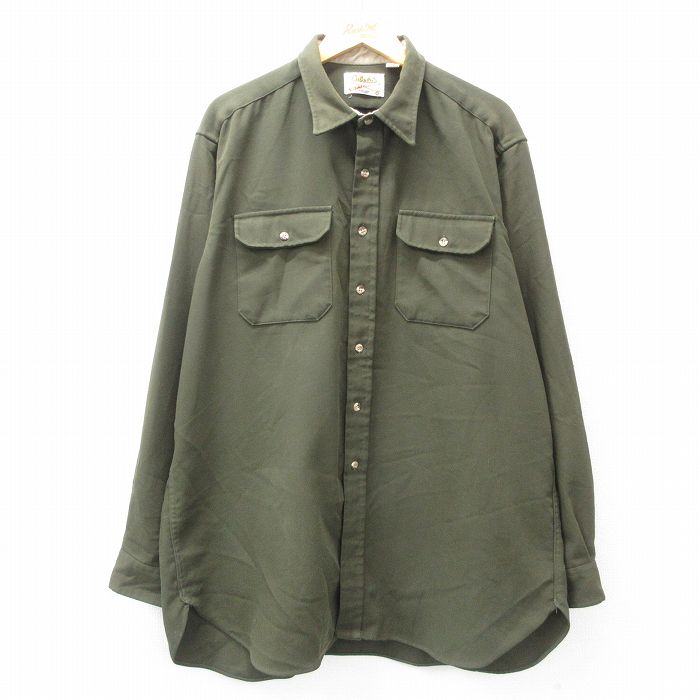 XL★古着 長袖 シャツ メンズ 90年代 90s スエード調 大きいサイズ ロング丈 緑 &yen;&nbsp;3,900（税込） XL★古着 長袖 シャツ メンズ 90年代 90s UTAH 大きいサイズ ロング丈 コットン ボタンダウ...