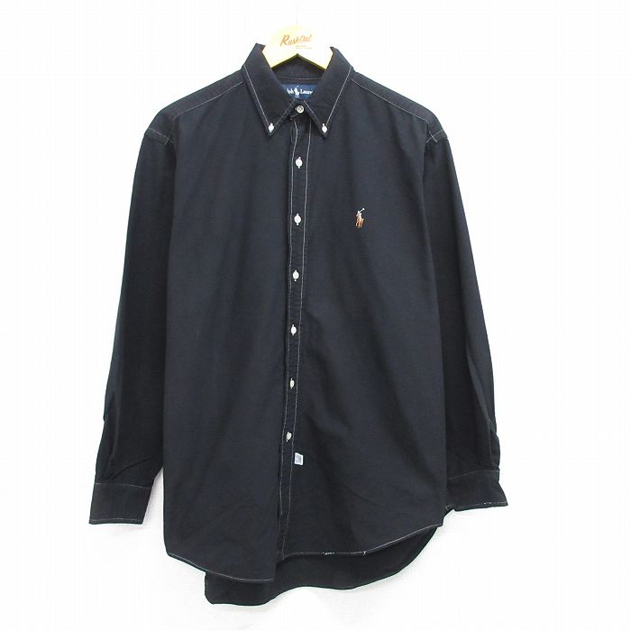 XL★古着 長袖 ブランド シャツ メンズ 90年代 90s ワンポイントロゴ YARMOUTH 大きいサイズ コットン ボタンダウン 黒 &yen;&nbsp;6,900（税込） XL★古着 長袖 ブランド シャツ メンズ 90年代 90...