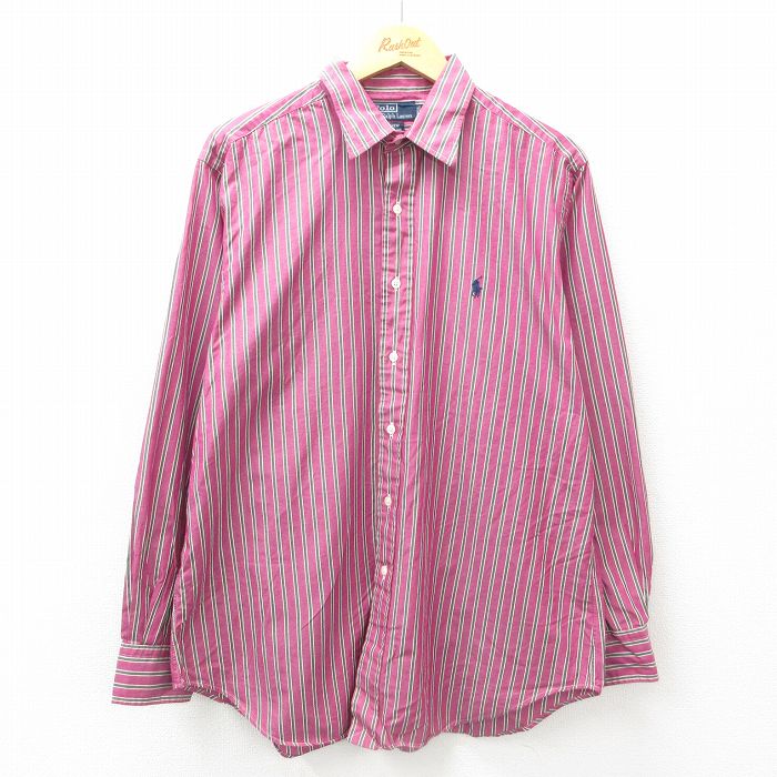 XL★古着 ラルフローレン 長袖 ブランド シャツ メンズ 90年代 90s ワンポイントロゴ ANDREW ロング丈 コットン 黒 ストライプ &yen;&nbsp;5,900（税込） XL★古着 ラルフローレン 長袖 ブランド シャツ ...