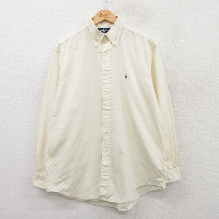 XL★古着 ラルフローレン 長袖 ブランド シャツ メンズ 90年代 90s ワンポイントロゴ オックスフォード YARMOUTH 大きいサイズ ロング丈 コットン ボタンダウン ベージュ &yen;&nbsp;4,900（税込） XL★古...