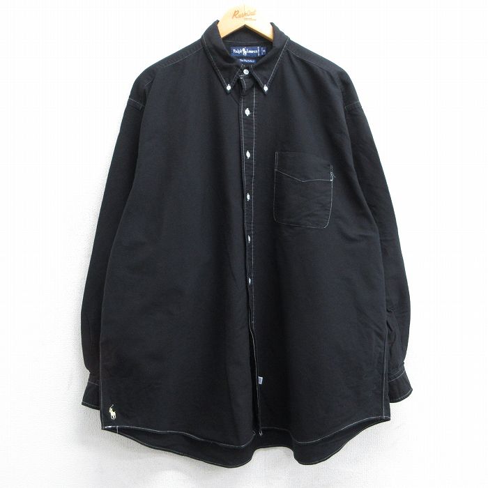 XL★古着 ラルフローレン 長袖 ブランド シャツ メンズ 90年代 90s ワンポイントロゴ 大きいサイズ ロング丈 コットン ボタンダウン 黒 &yen;&nbsp;5,900（税込） XL★古着 ラルフローレン 長袖 ブランド シャツ...