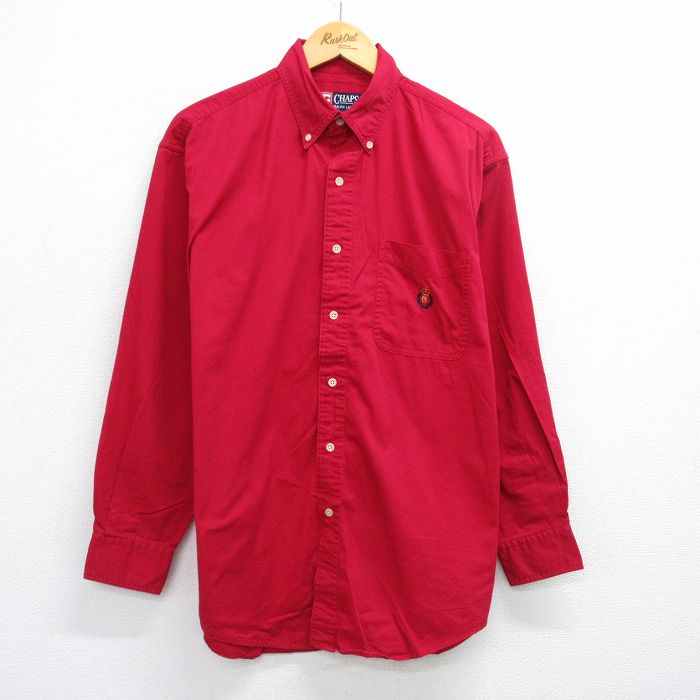 XL★古着 ラルフローレン チャップス 長袖 ブランド シャツ メンズ 90年代 90s ワンポイントロゴ ロング丈 コットン ボタンダウン 赤 &yen;&nbsp;2,400（税込） XL★古着 ラルフローレン チャップス 長袖 ブラン...