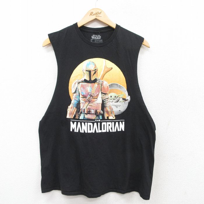 L★古着 ノースリーブ Tシャツ メンズ スターウォーズ コットン クルーネック 黒 &yen;&nbsp;2,400（税込） L★古着 ノースリーブ Tシャツ メンズ スターウォーズ グローグー ベビーヨーダ コットン クルーネック 黒 ...