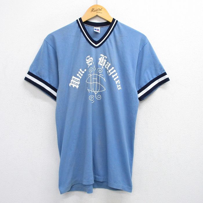 M★古着 エンパイア 半袖 ビンテージ Tシャツ メンズ 80年代 80s 17 Vネック USA製 青他 &yen;&nbsp;3,900（税込） M★古着 Empire 半袖 ビンテージ Tシャツ メンズ 80年代 80s 無地 ラグラ...