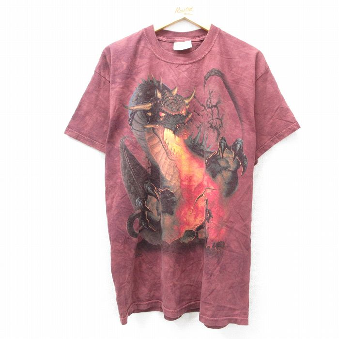 XL★古着 半袖 ビンテージ Tシャツ メンズ 00年代 00s ドラゴン 消防士 大きいサイズ コットン クルーネック 紫 タイダイ &yen;&nbsp;2,400（税込） XL★古着 半袖 ビンテージ Tシャツ メンズ 00年代 00...