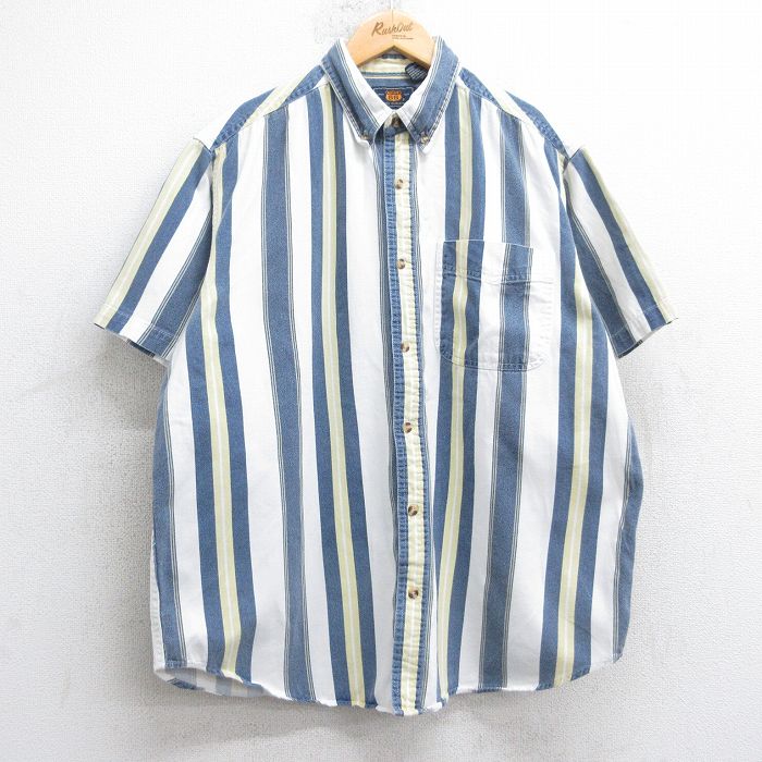 XL★古着 半袖 シャツ メンズ 00年代 00s コットン ボタンダウン 白他 ストライプ &yen;&nbsp;2,400（税込） XL★古着 半袖 シャツ メンズ 00年代 00s コットン ボタンダウン 紺他 ストライプ &yen;...