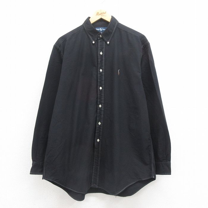 XL★古着 ラルフローレン 長袖 ブランド シャツ メンズ 90年代 90s ワンポイントロゴ YARMOUTH オックスフォード コットン ボタンダウン 黒 &yen;&nbsp;5,900（税込） XL★古着 ラルフローレン 長袖 ブラ...