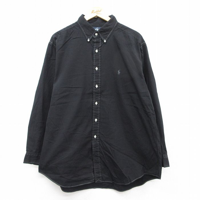 XL★古着 ラルフローレン 長袖 ブランド シャツ メンズ 90年代 90s ワンポイントロゴ YARMOUTH オックスフォード 大きいサイズ ロング丈 コットン ボタンダウン 黒 &yen;&nbsp;6,900（税込） XL★古着 ラ...