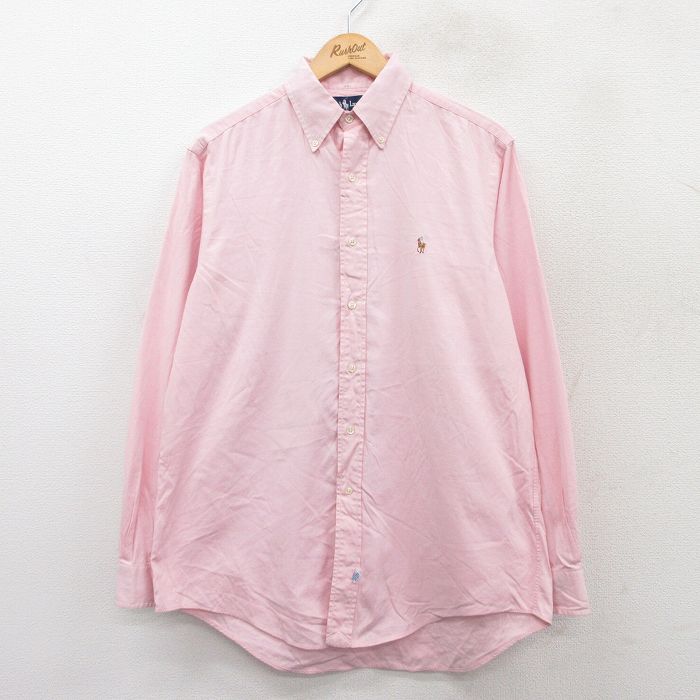 XL★古着 ラルフローレン 長袖 ブランド シャツ メンズ 90年代 90s ワンポイントロゴ オックスフォード 大きいサイズ ロング丈 コットン ボタンダウン ピンク &yen;&nbsp;5,900（税込） XL★古着 ラルフローレン ...