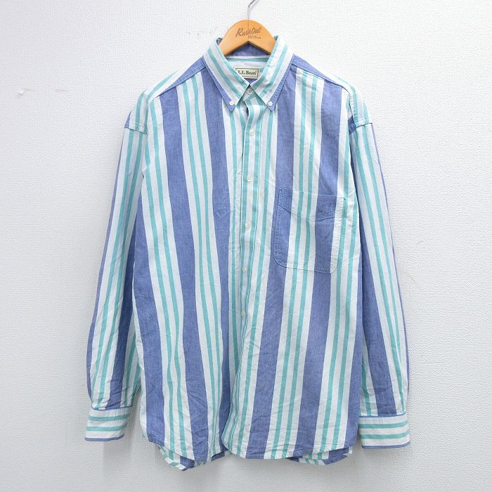 XL★古着 エルエルビーン 長袖 ブランド シャツ メンズ 90年代 90s 大きいサイズ コットン ボタンダウン カナダ製 紺他 ストライプ &yen;&nbsp;5,900（税込） XL★古着 エルエルビーン 長袖 ブランド シャツ メ...