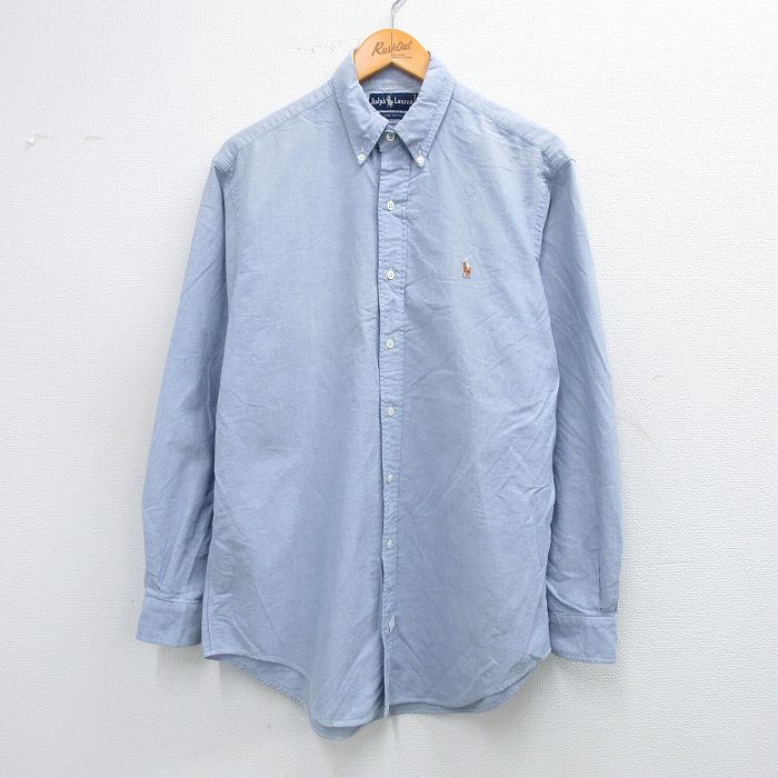 XL★古着 ラルフローレン 長袖 ブランド シャツ メンズ 90年代 90s ワンポイントロゴ オックスフォード コットン ボタンダウン 薄紺 &yen;&nbsp;5,900（税込） XL★古着 ラルフローレン 長袖 ブランド シャツ メ...