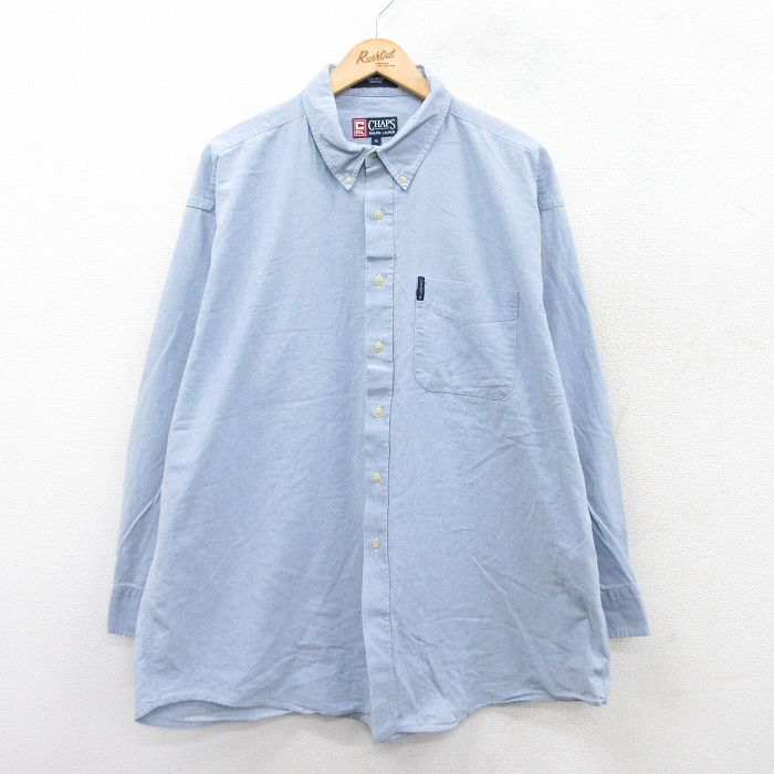 XL★古着 ラルフローレン チャップス 長袖 ブランド シャツ メンズ 90年代 90s 大きいサイズ ロング丈 コットン ボタンダウン 黄系 &yen;&nbsp;3,900（税込） XL★古着 ラルフローレン チャップス 長袖 ブランド...