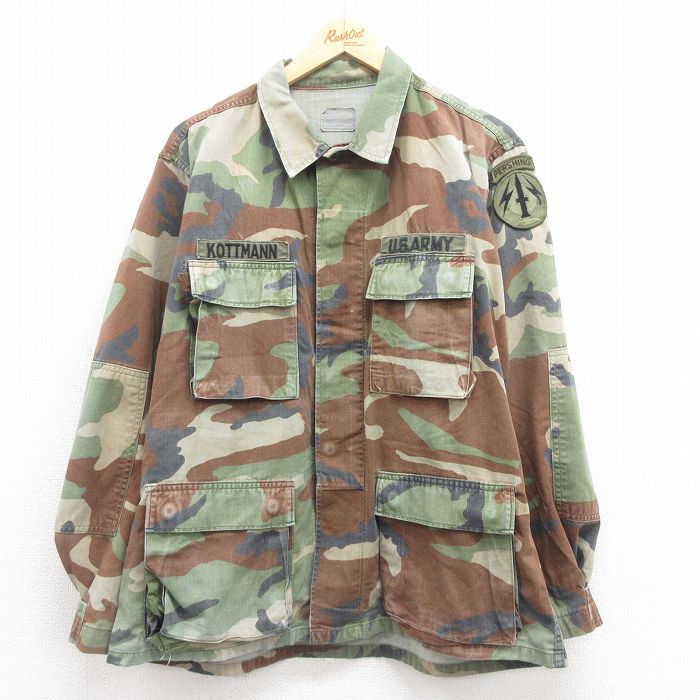 L★古着 長袖 ミリタリー ジャケット メンズ 80年代 80s コンバット ウッドランドカモ USアーミー ARMY USA製 濃緑 迷彩 &yen;&nbsp;2,900（税込） L★古着 長袖 ミリタリー ジャケット メンズ 80年代...