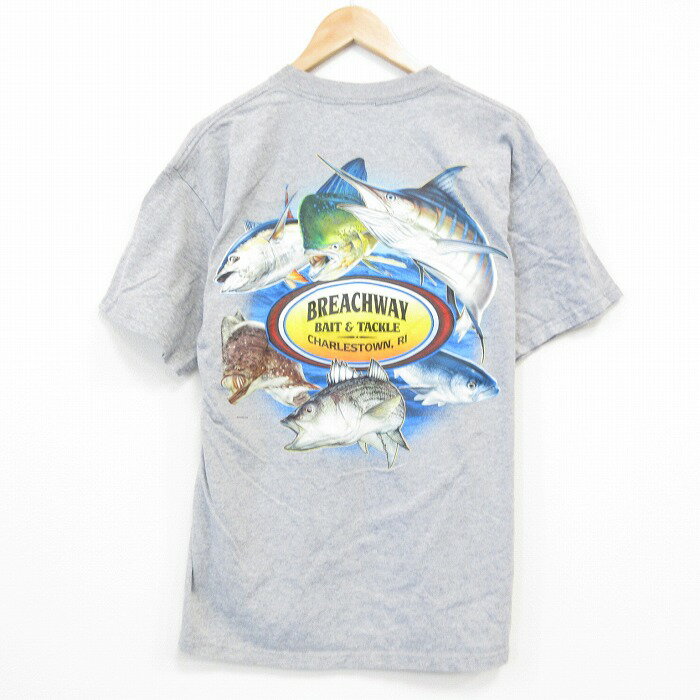 L★古着 半袖 ビンテージ Tシャツ メンズ 00年代 00s スカル 魚 胸ポケット付き クルーネック グレー 霜降り &yen;&nbsp;2,400（税込） L★古着 半袖 ビンテージ Tシャツ メンズ 00年代 00s PARKER...