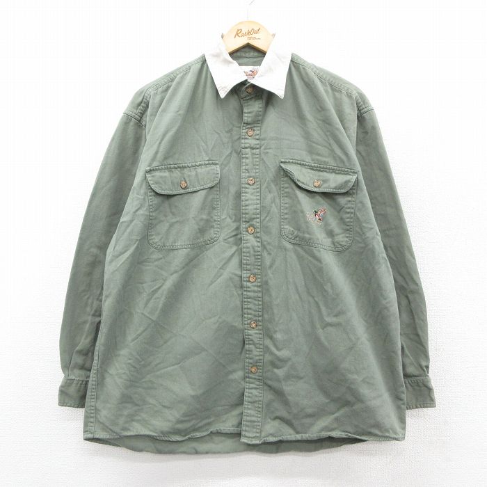 XL★古着 長袖 シャツ メンズ 00年代 00s ロング丈 コットン ボタンダウン 緑系他 ストライプ &yen;&nbsp;3,900（税込） XL★古着 ベーシックエディションズ 長袖 シャツ メンズ 00年代 00s 大きいサイズ ...