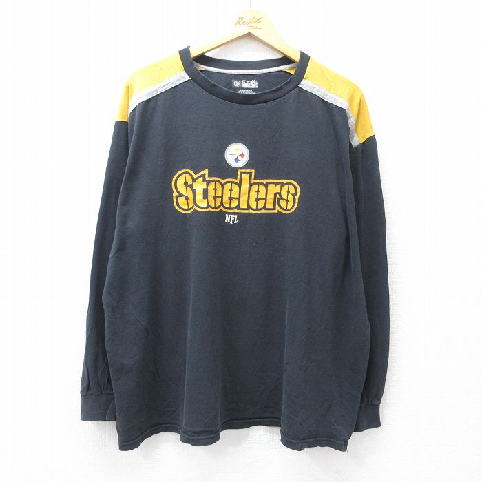 XL★古着 長袖 ビンテージ Tシャツ メンズ 00年代 00s NFL ピッツバーグスティーラーズ 大きいサイズ コットン クルーネック 黒 アメフト スーパーボウル &yen;&nbsp;2,400（税込） XL★古着 長袖 ビンテージ...