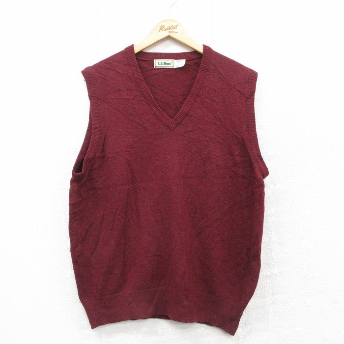 L★古着 シアーズ ニット ベスト メンズ 80年代 80s 無地 Vネック ベージュ系 &yen;&nbsp;2,400（税込） L★古着 エルエルビーン 長袖 セーター メンズ 00年代 00s ラムウール クルーネック エンジ &ye...