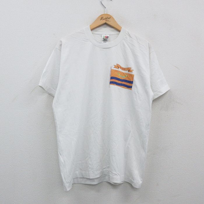 【商品番号】　tsv24022808 【商品名】　L★古着 フルーツオブザルーム 半袖 ビンテージ Tシャツ メンズ 00年代 00s JUNCOS 旗 クルーネック 白 【メンズ参考サイズ】　L 【表記サイズ】　L 【実寸サイズ】　着丈（...