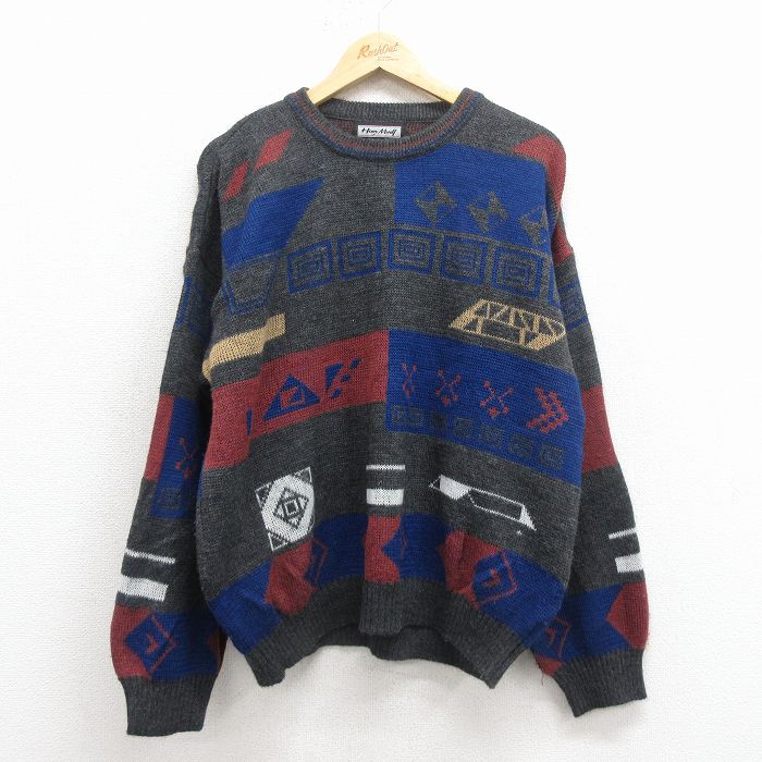 【表記サイズ】　L 【実寸サイズ】　着丈（肩から裾）66cm　着幅（脇から脇）60cm　肩幅61cm　肩袖丈（肩から袖先）55cm　脇袖丈（脇から袖先）53cm 【素材】　アクリル100％ 【程度】　A 【コンディション】　補修 【仕入先】...