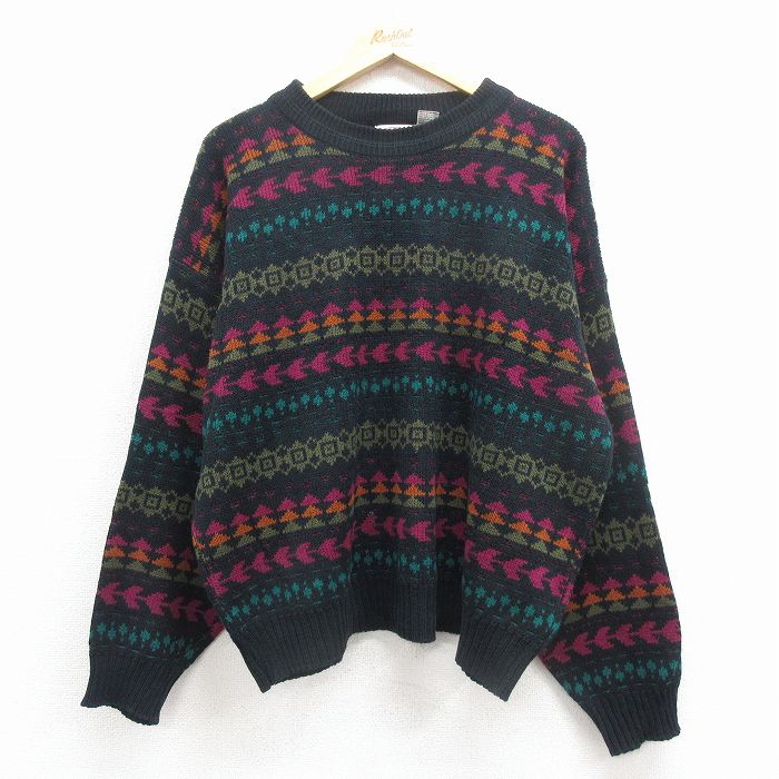 【表記サイズ】　XL 【実寸サイズ】　着丈（肩から裾）62cm　着幅（脇から脇）65cm　肩幅64cm　肩袖丈（肩から袖先）48cm　脇袖丈（脇から袖先）49cm 【素材】　アクリル100% 【程度】　A 【コンディション】　全体良好 【仕...