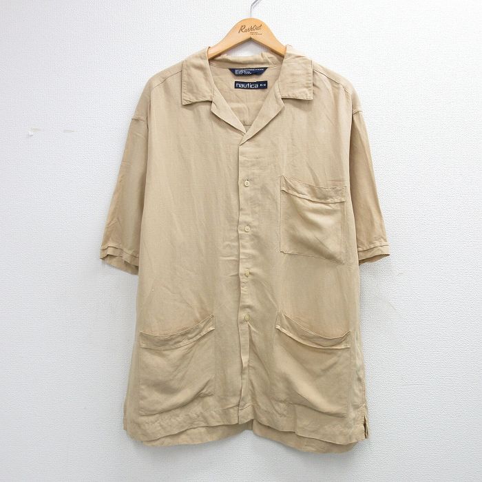【表記サイズ】　M 【実寸サイズ】　着丈（肩から裾）81cm　着幅（脇から脇）61cm　肩幅54cm 【素材】　LINEN55％、レーヨン45％ 【程度】　A 【コンディション】　全体良好 【仕入先】　アメリカ 【メール便】　可 *****...