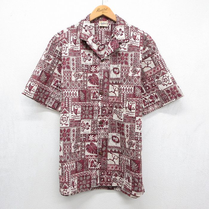 【表記サイズ】　L 【実寸サイズ】　着丈（肩から裾）75cm　着幅（脇から脇）60cm　肩幅50cm 【素材】　ポリエステル65%、コットン35％ 【程度】　A 【コンディション】　全体良好 【仕入先】　アメリカ 【商品詳細】　ハワイ製。 ...