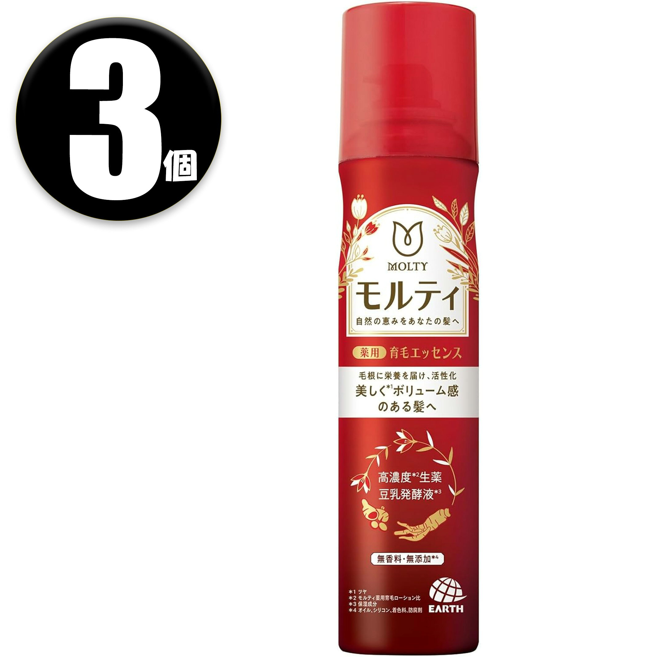 製品について ブランド モルティ アイテム (3個) モルティ 女性用育毛剤 薬用育毛エッセンス 130g 医薬部外品 アース製薬 成分 (有効成分)ショウキョウエキス、センブリエキス、ニンジンエキス、D-パントテニルアルコール (その他の...