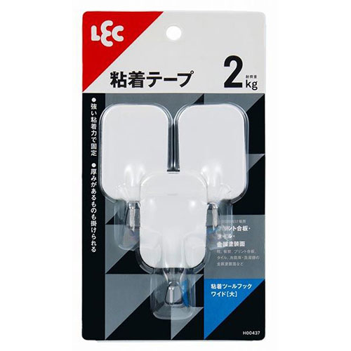 レビューを書いて　緑花堂5％OFFクーポンGET！レビューを書いたらメールでお知らせくださいね レック 粘着ツ-ルフックワイド 大 3個入 W ASNH00437|雑貨・ホビー・インテリア 雑貨 整理用品・オフィス・ファイル・バインダー 粘...