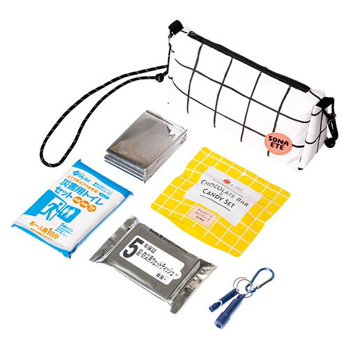 レビューを書いて　緑花堂5％OFFクーポンGET！レビューを書いたらメールでお知らせくださいね SONAETE 防災ポーチ 【アルミ防寒シート・災害用トイレセット・LEDライト付きホイッスル・ウェットティッシュ ほか】 ASNC702307...
