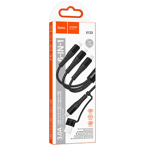 レビューを書いて　緑花堂5％OFFクーポンGET！レビューを書いたらメールでお知らせくださいね hoco. X123 6 in1ケーブル 合計出力5V/3Aまでの同時充電可能 ASNX123-ACMCL-BK|スマートフォン・タブレット・携...