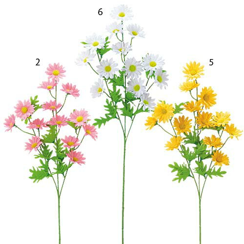 レビューを書いて　緑花堂5％OFFクーポンGET！ レビューを書いたらメールでお知らせくださいね ●サイズ 全長55cm　花径6cm　葉径5cm ●素材 ポリエステル ●カラー 2) ピンク　5) イエロー　6) ホワイト ◇カテゴリ◇ 花...