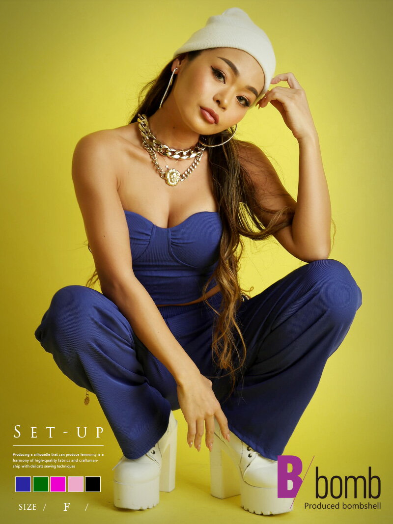 セットアップ ショート丈 ロングパンツ ノースリーブ セクシー LA風 華奢見せ インポート ストリートファッション KPOP風 カラバリ豊富 Bbomb あす楽◆Information◆☆ セクシーさ全開！ショート丈ベアトップとロングパン...