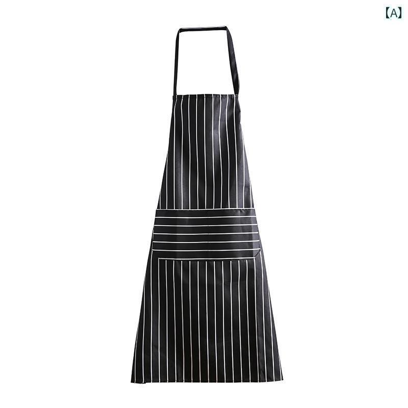 家庭用のキッチンで料理をする男女兼用の防水・防油加工のハンガー付エプロン.成人向けストライプ入りの作業服。用途: 汚れ防止サイズ: フリーサイズスタイル: シンプル要素: ナチュラルカラー: 白黒ストライプ.白茶ストライプ.赤白黒ストライプ...