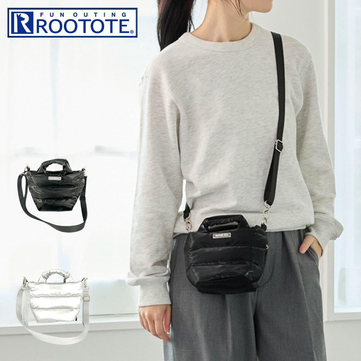 ITEM SPEC COLOR VARIATION ブランド：ROOTOTE ルートート インナーに羽毛を使用したフェザールー。持ち心地の良さはもちろん、サイズもリニューアル。スマホとイヤホン、リップなど必要最低限のものを持ち歩くための小さ...